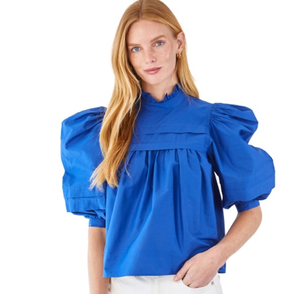 HUNTER BELL | Tops | Nwt Hunter Bell Sofia Topdistant Blue Puff Sleeves ...